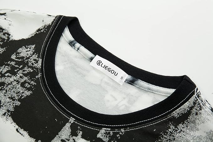 KLIEGOU Mens Hipster Hip Hop Ripped Round Hemline Pattern Print T Shirt ...